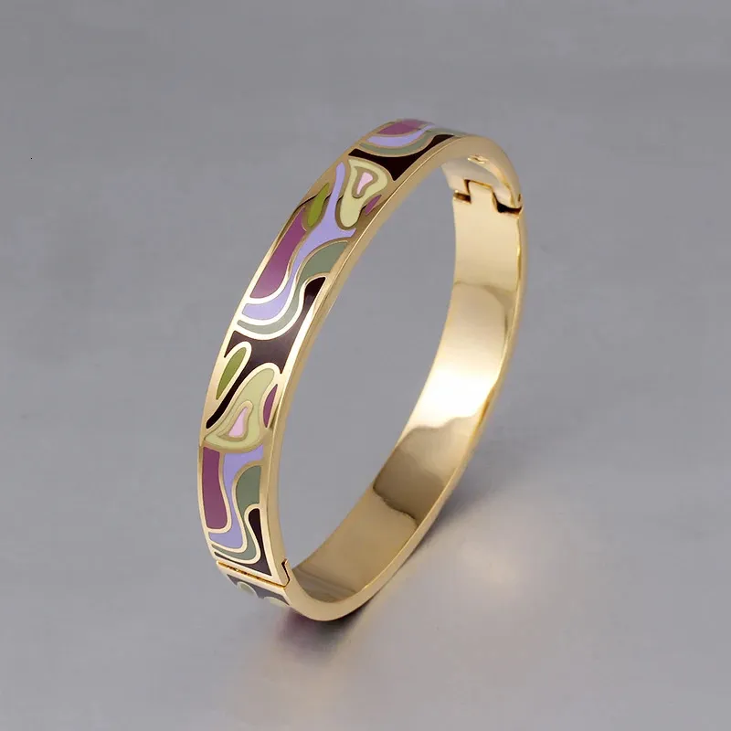 Color Culture Fashion Charms Gold Geometric Colorful Enamel Bangle ...