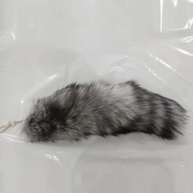40cm Large Fox Tail Keychain Soft Fluffy Bone Fur Pom Pom with Lobster ...