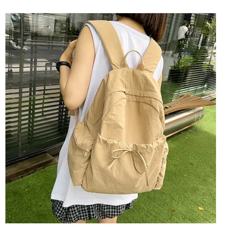 Student Backpack Unisex Japanese Style Lightweight Solid Color Casual ...