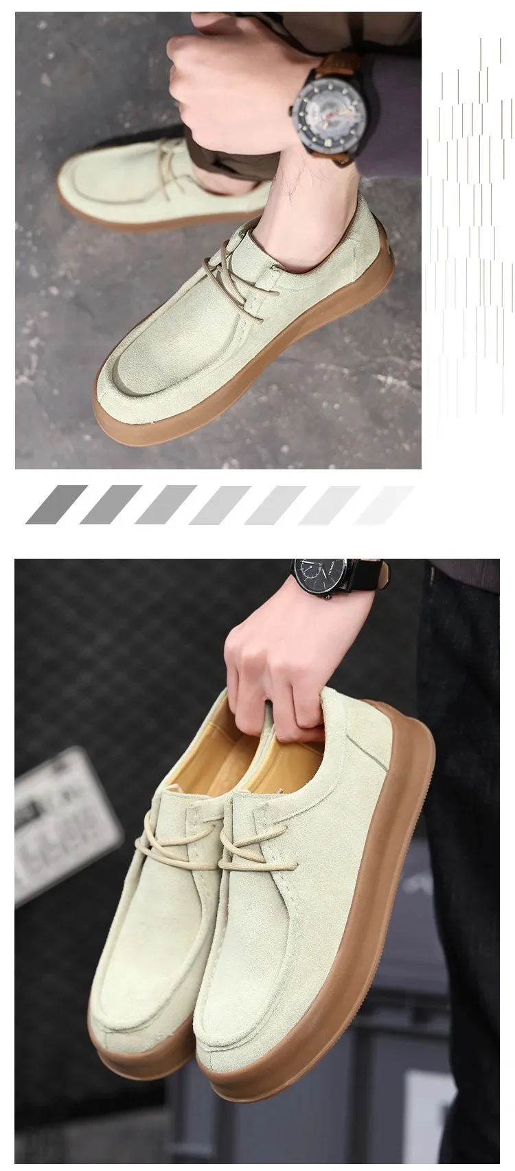 Mens Suede Leather Lace-Up Low-Top Sneakers Lightweight Breathable ...
