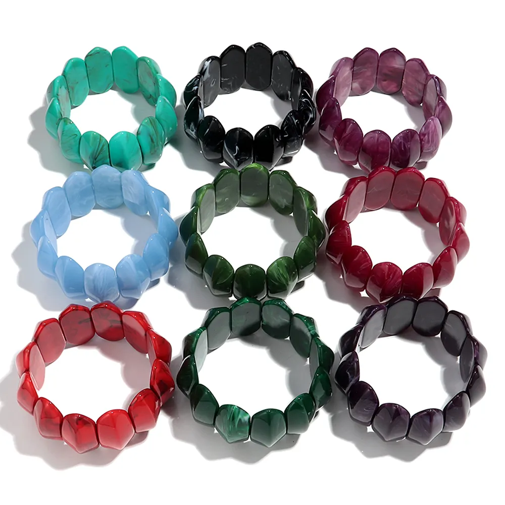 Large Oval Beaded Acrylic Resin Elastic Bracelet for Women Casual ...