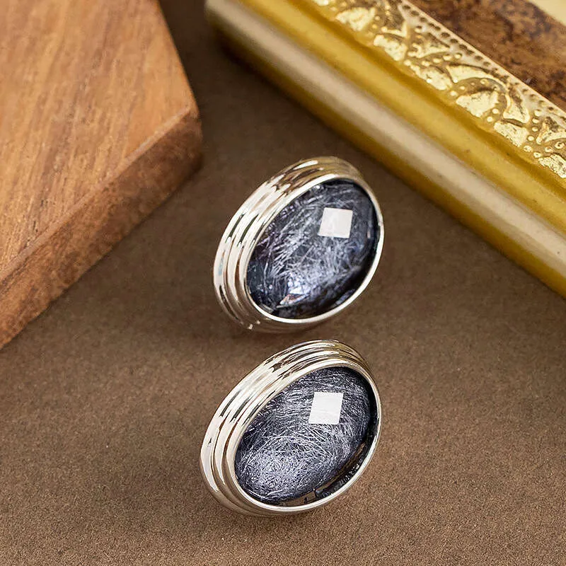 Silver Needle Geometric Oval Resin Earrings for Women with Acrylic and ...