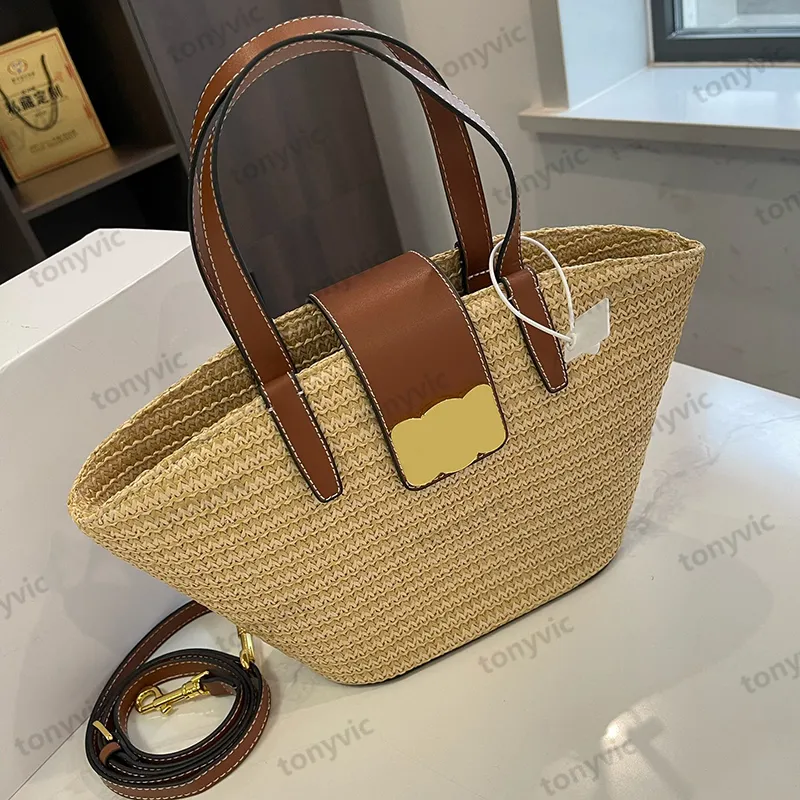 Designer Straw Tote Bag For Women Summer Classic Gold Buckle Beach Bag ...
