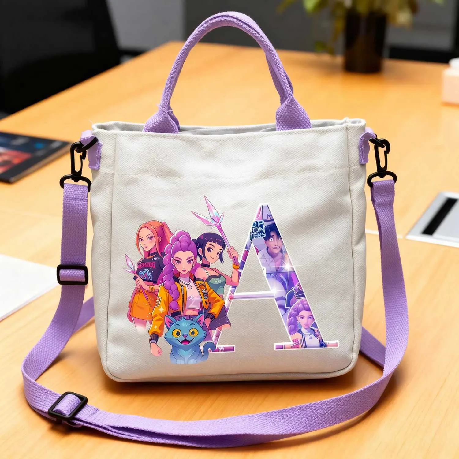Kpop Demon Hunters Cartoon A-Z Letter Large Capacity Canvas Crossbody ...