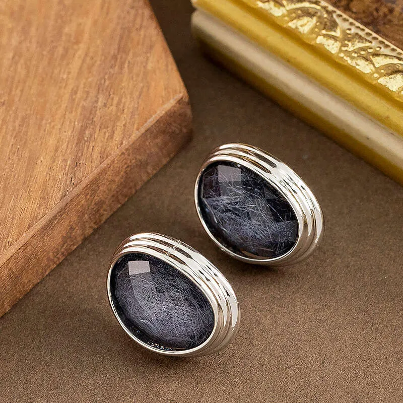 Silver Needle Geometric Oval Resin Earrings for Women with Acrylic and ...