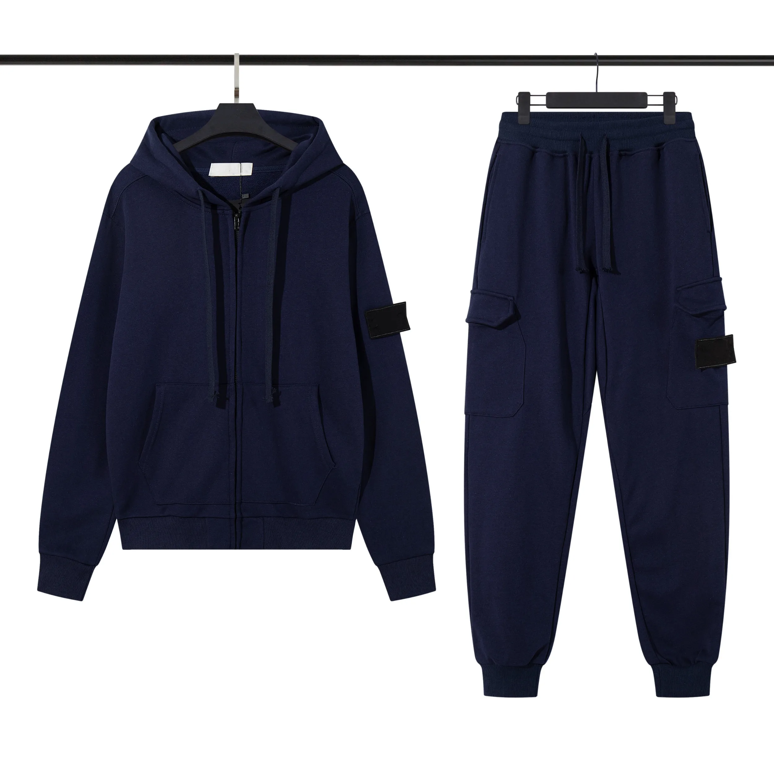Men's Sports Tracksuit 100% Cotton Terry Zipper Hooded Jacket and Ankle ...