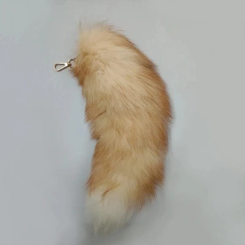 40cm Large Fox Tail Keychain Soft Fluffy Bone Fur Pom Pom with Lobster ...