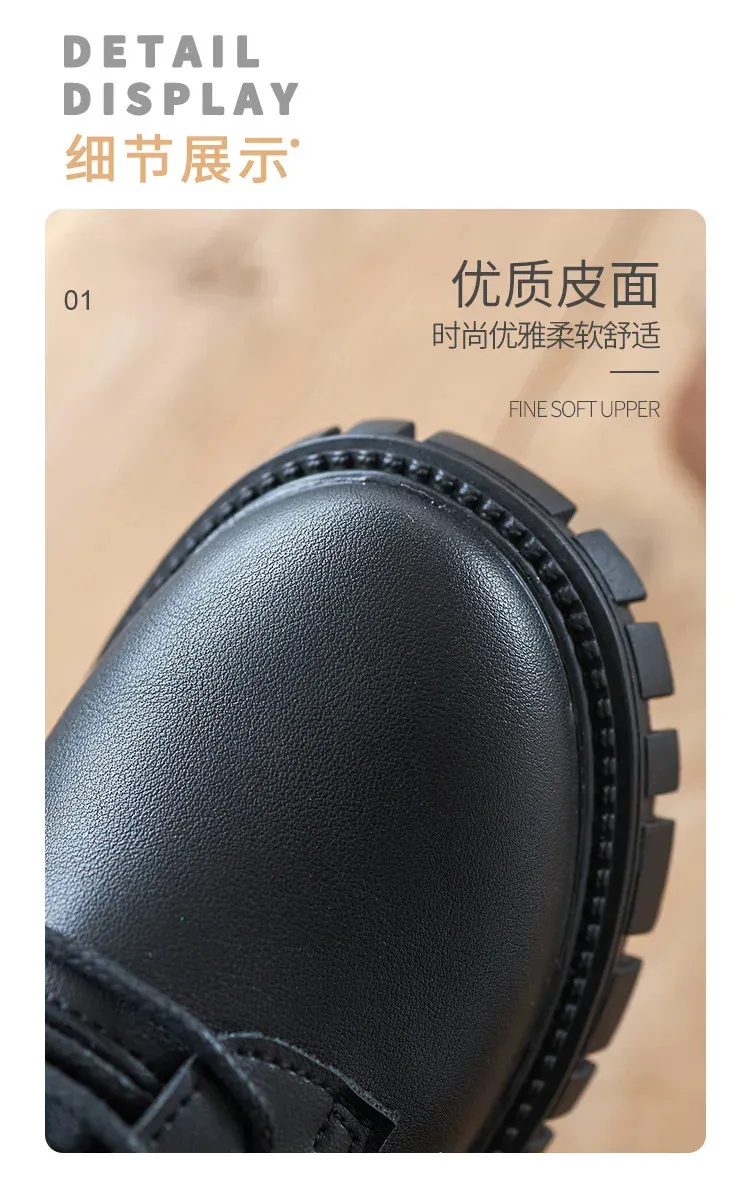 Children Boys Leather Soft-soled Boots Winter Warm British Style with ...