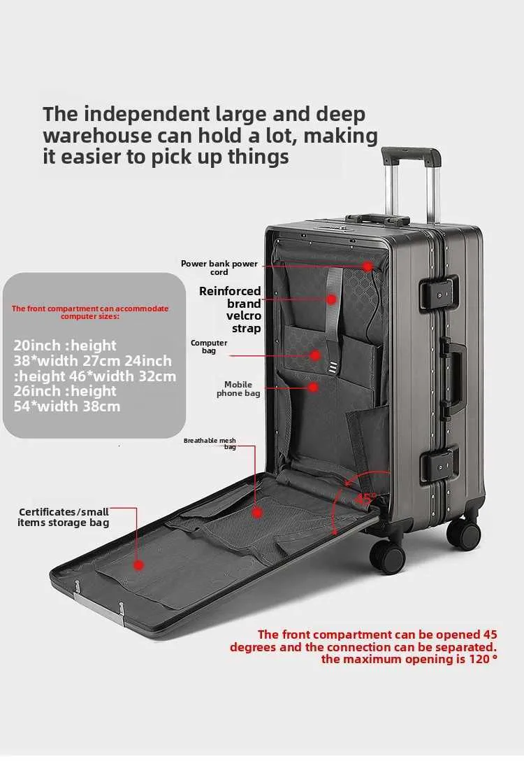 KLQDZMS 14 Inch Cabin Suitcase Travel Bag Aluminum Frame Trolley Case ...