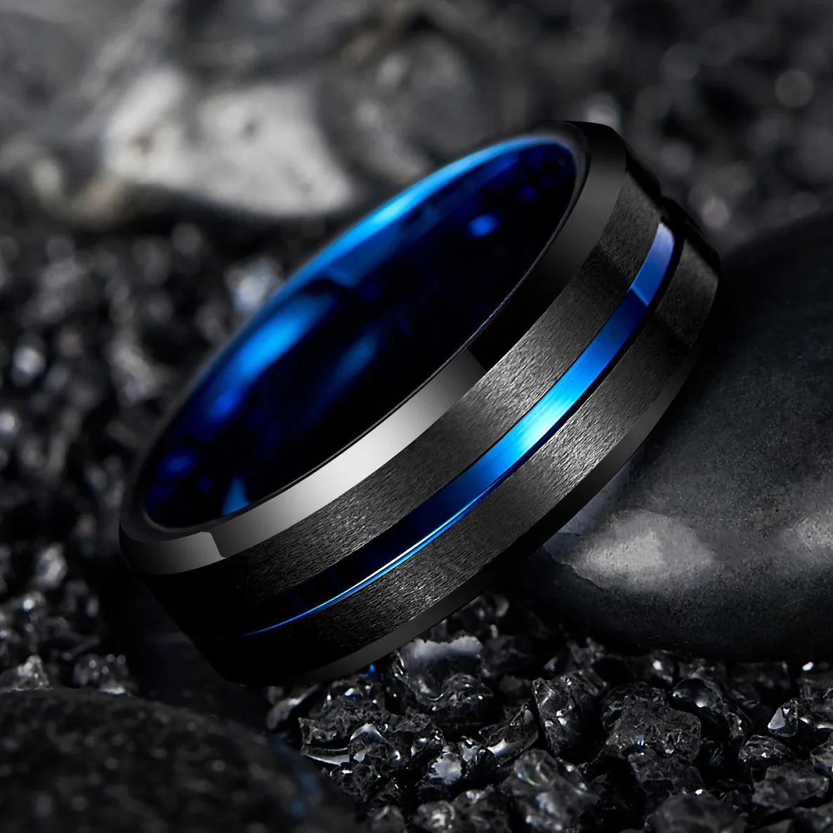 Eternal Tungsten Steel Wedding Rings Set for Men with Black Stone ...