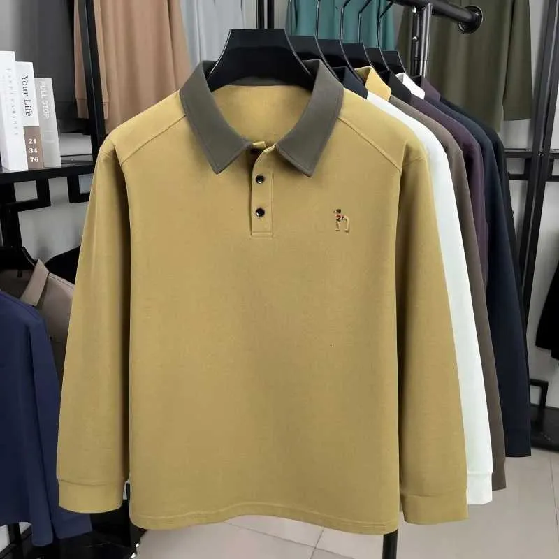Men's long-sleeved polo shirt with cartoon dog embroidery and color ...