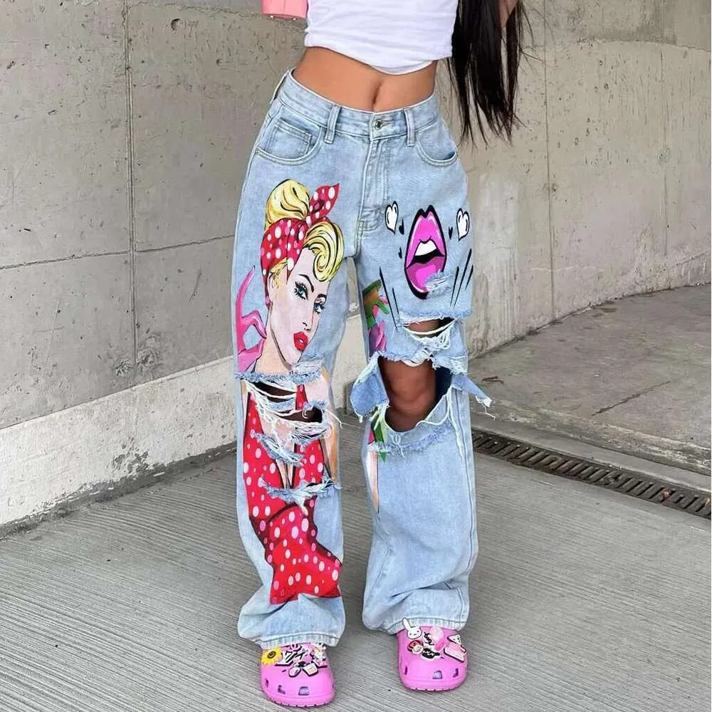 Women's High Waisted Wide Leg Jeans: Vintage Wash, Printed, Straight ...