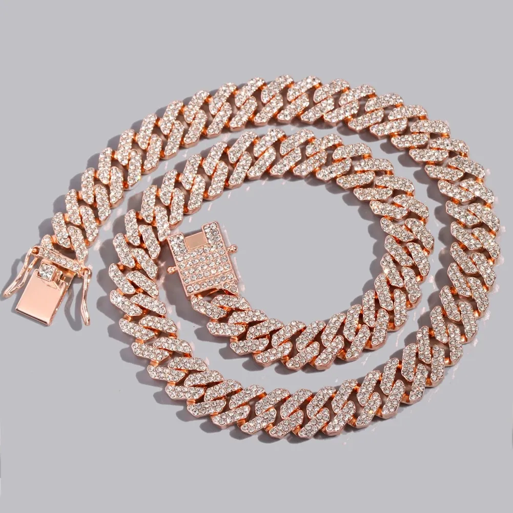 Rose Gold Miami Cuban Link Chain Cuban Chain Necklace 12MM Iced Out ...
