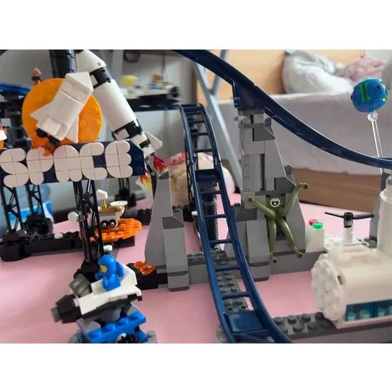 Wooden 3in1 Space Roller Coaster Building Blocks Carousel Turbo Drop ...