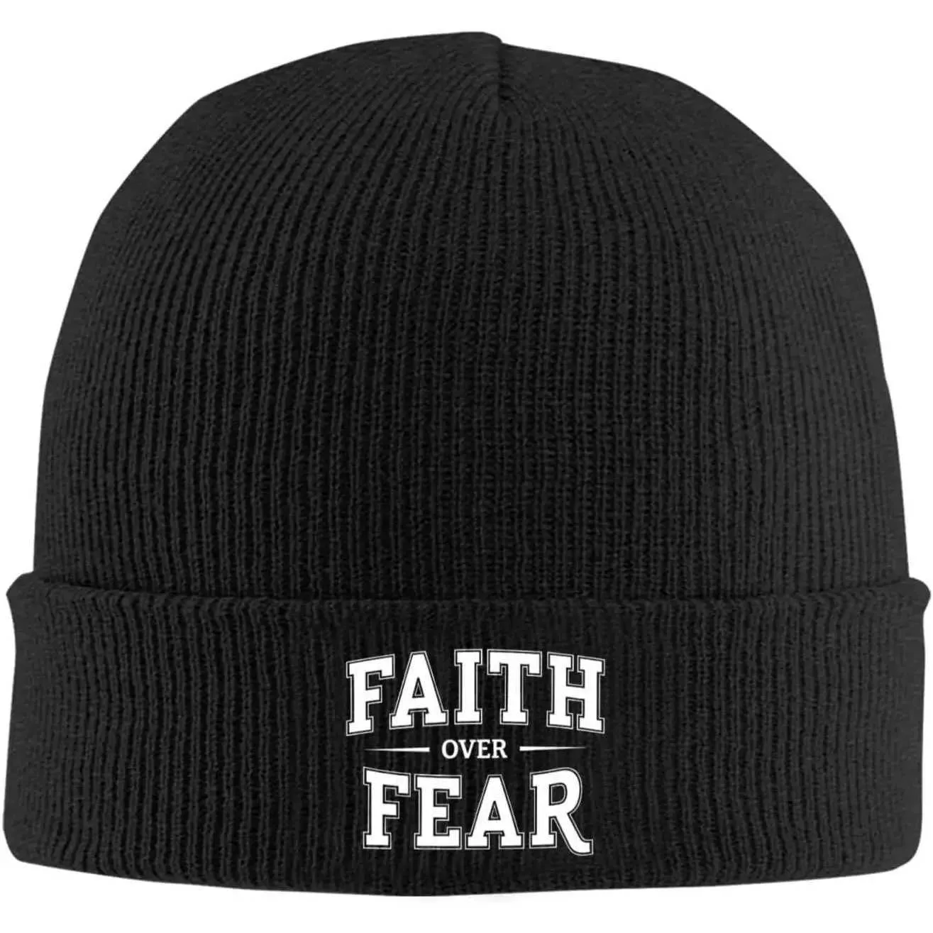 Jesus Faith Over Fear Silk Knit Cuffed Beanie Slouchy Skull Cap for Men ...
