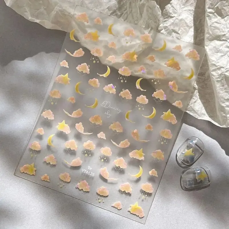 Embossed Clouds Moon Nail Sticker Plastic Decals Sparkling Aurora ...