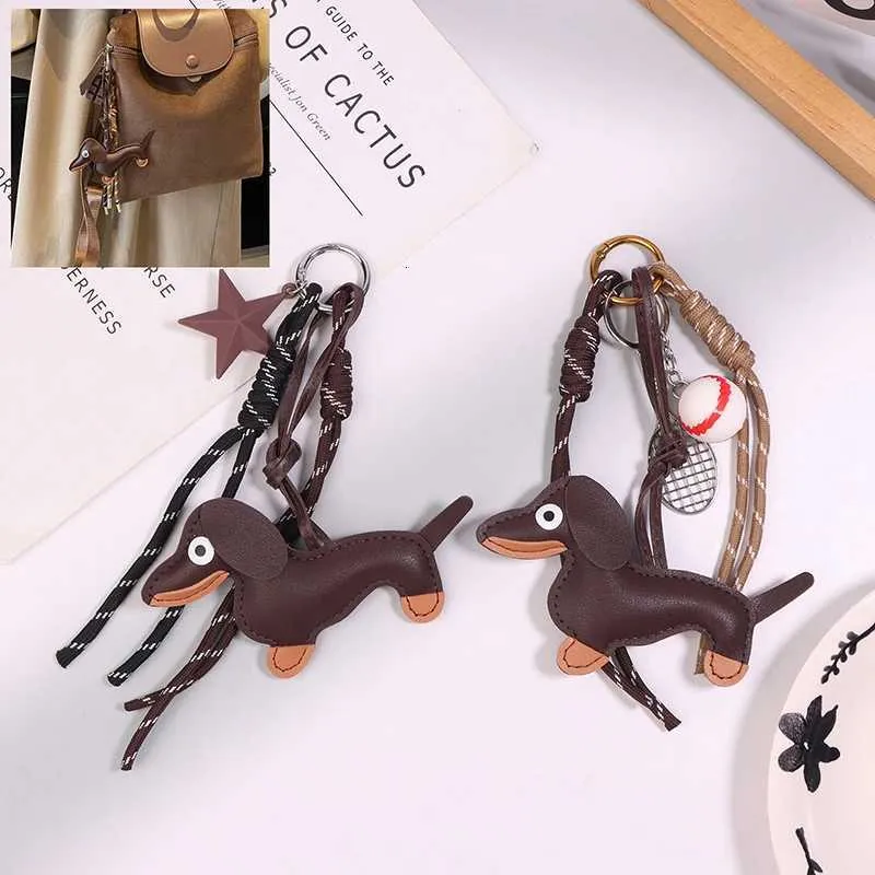 Leather Sausage Dog Keychain Vintage Brown Unisex Tag for Mobile Phone ...
