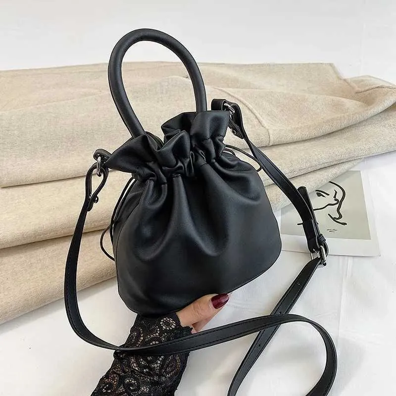 Mini PU Leather Drawstring Bucket Bag with Zipper Closure and 47.2 in ...