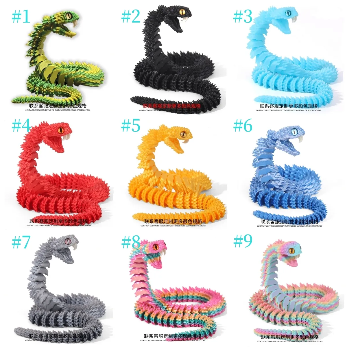 Sharp Toothed Viper 3D Printed Snake Movable Joint Fidget Toy Figurine ...