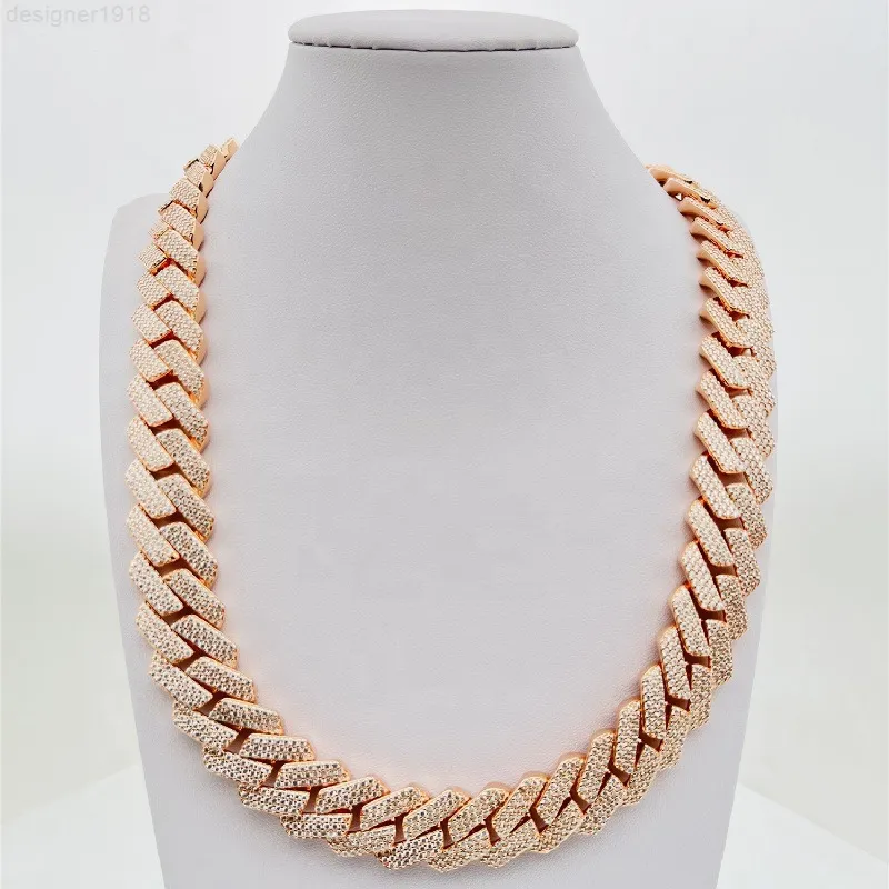 Big Guy Rose Gold 18mm Iced Out 3 Row Diamond Moissanite Cuban Chain ...