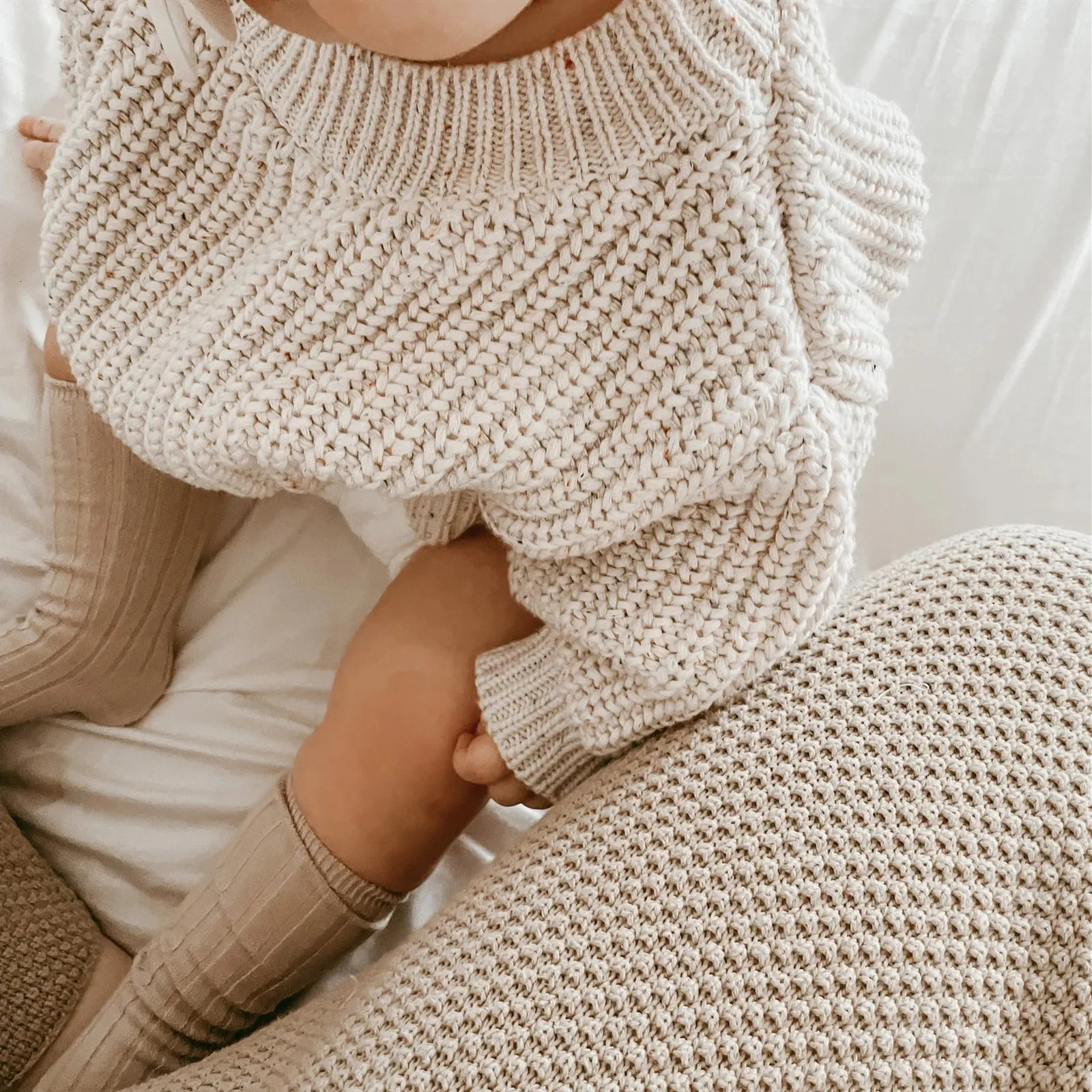 Children Oversized Cotton Chunky Cable Knit Sweatersuit Casual Baby ...