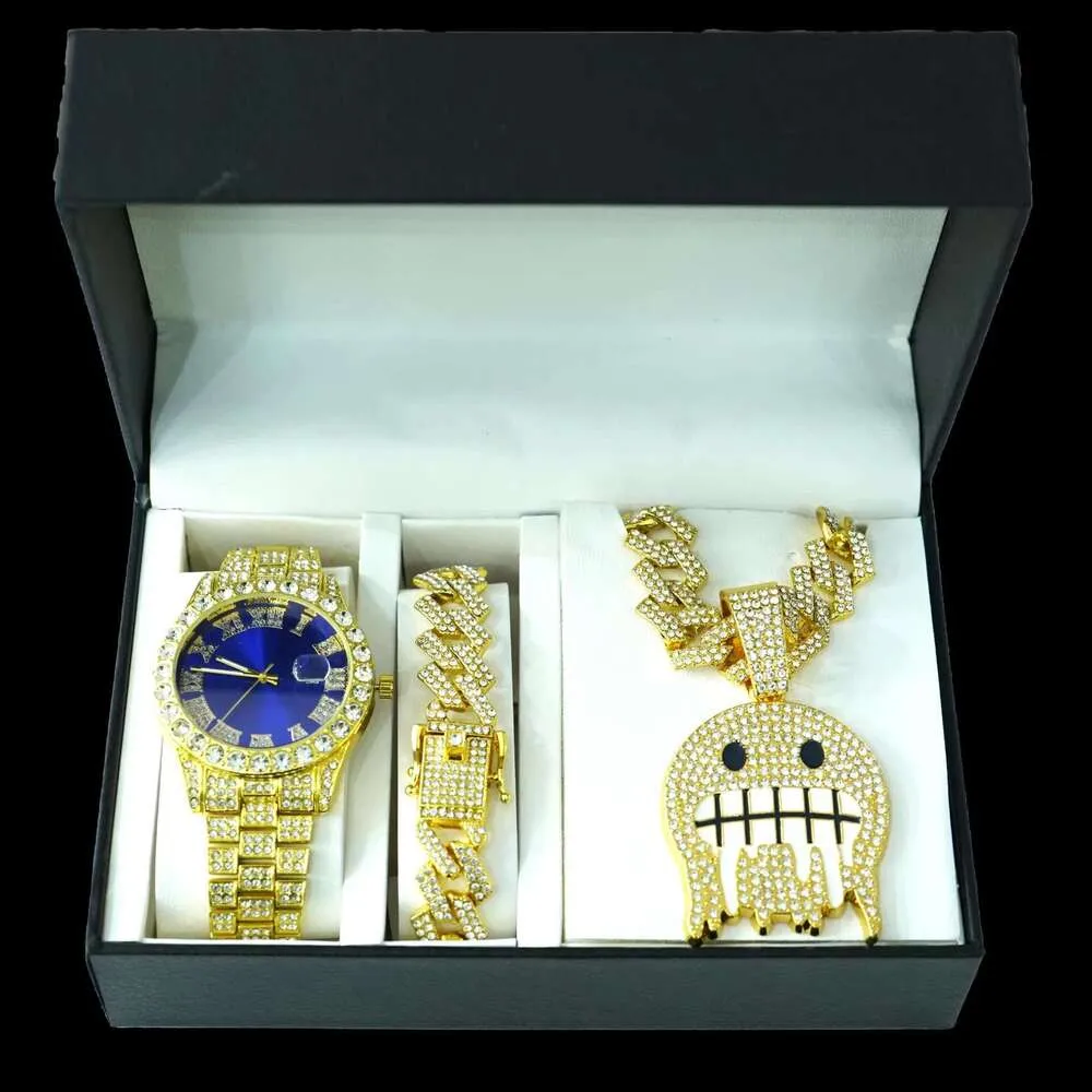 Men's Iced Out Hip Hop Jewelry Set - Gold & Silver Alloy Watch ...