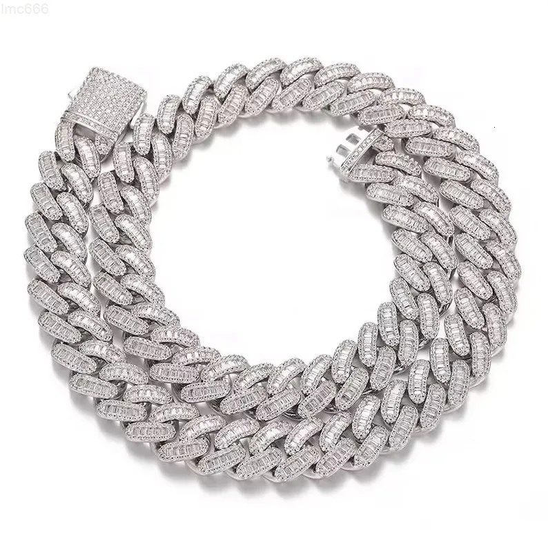 Sterling Silver 16mm Cuban Link Chain Necklace with Moissanite Prong ...