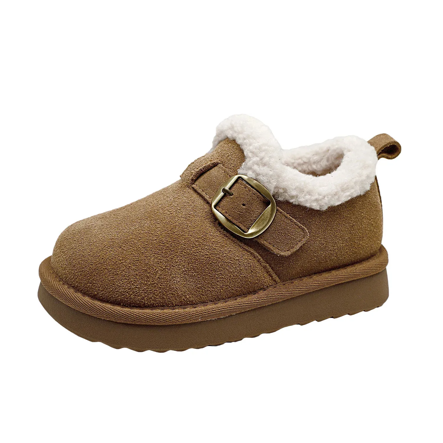 Winter Childrens Boys Girls Leather Buckle Lamb Wool Snow Boots Kids ...
