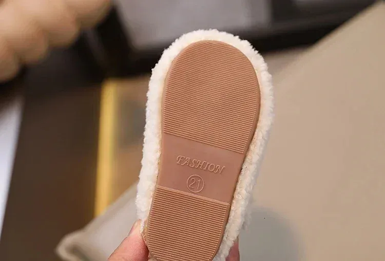 Winter Children Flat Shoes Plush Fur Toe Cover Light Warm Kids Casual ...