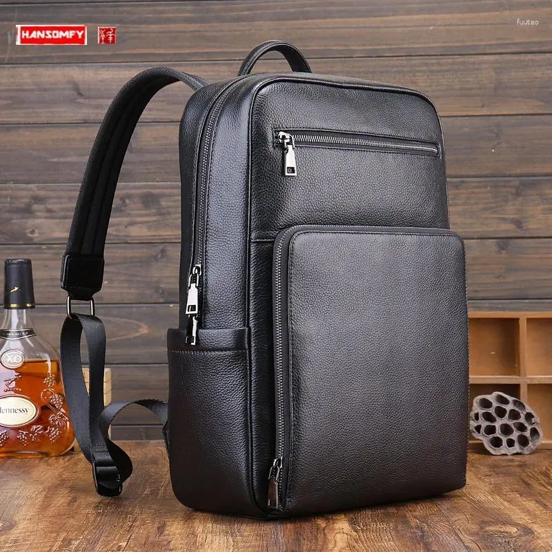 Brand Backpack Leather Mens Cowhide Laptop Backpack Large Capacity ...