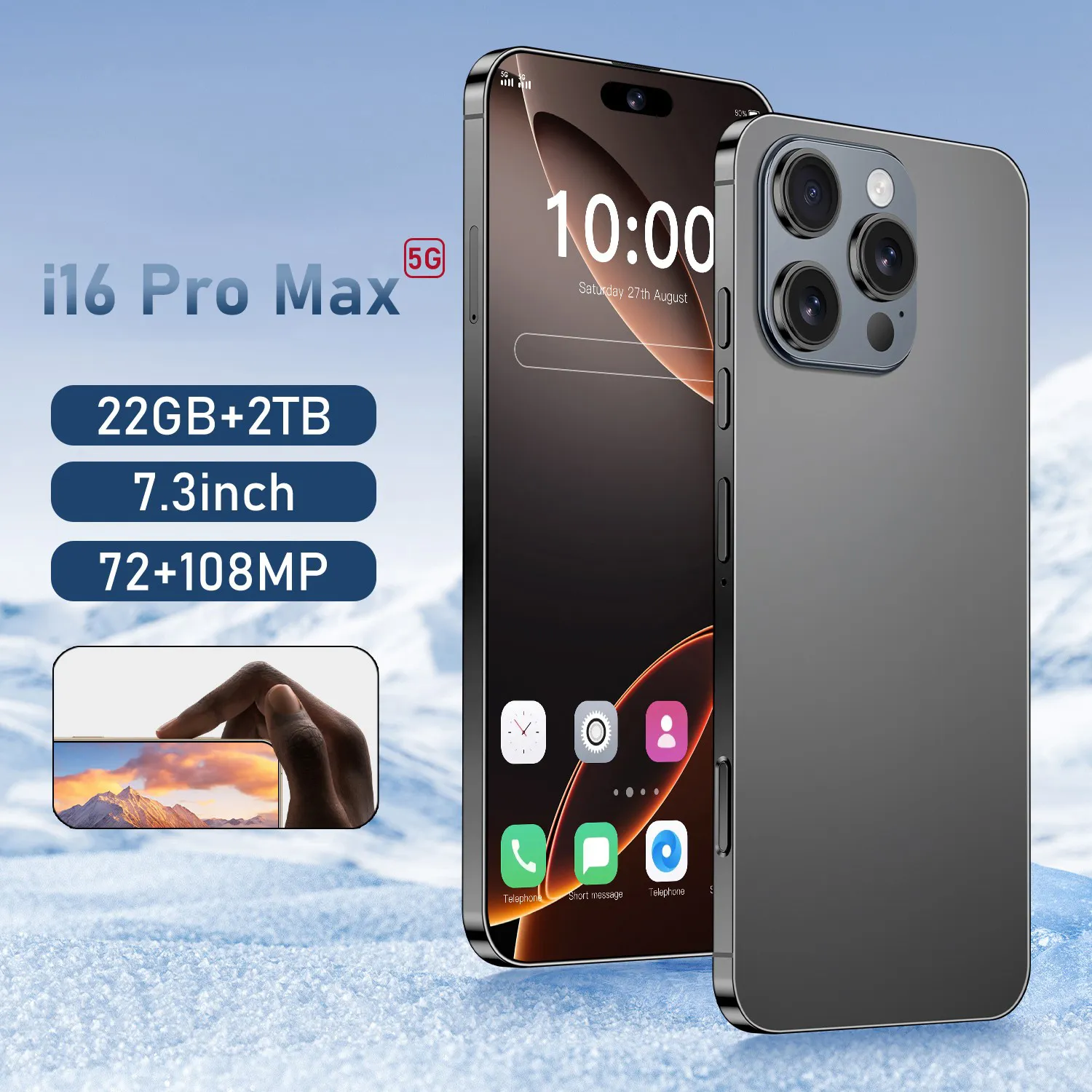 Smart Phone I16 Pro Max Mobile Phones 7.3 Inch HD 16GB+1T 8000mAh ...