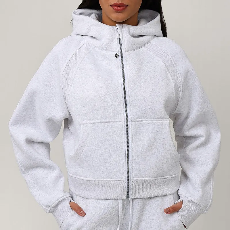 Hooded fleece jacket for women loose fit warm zip-up winter yoga and ...