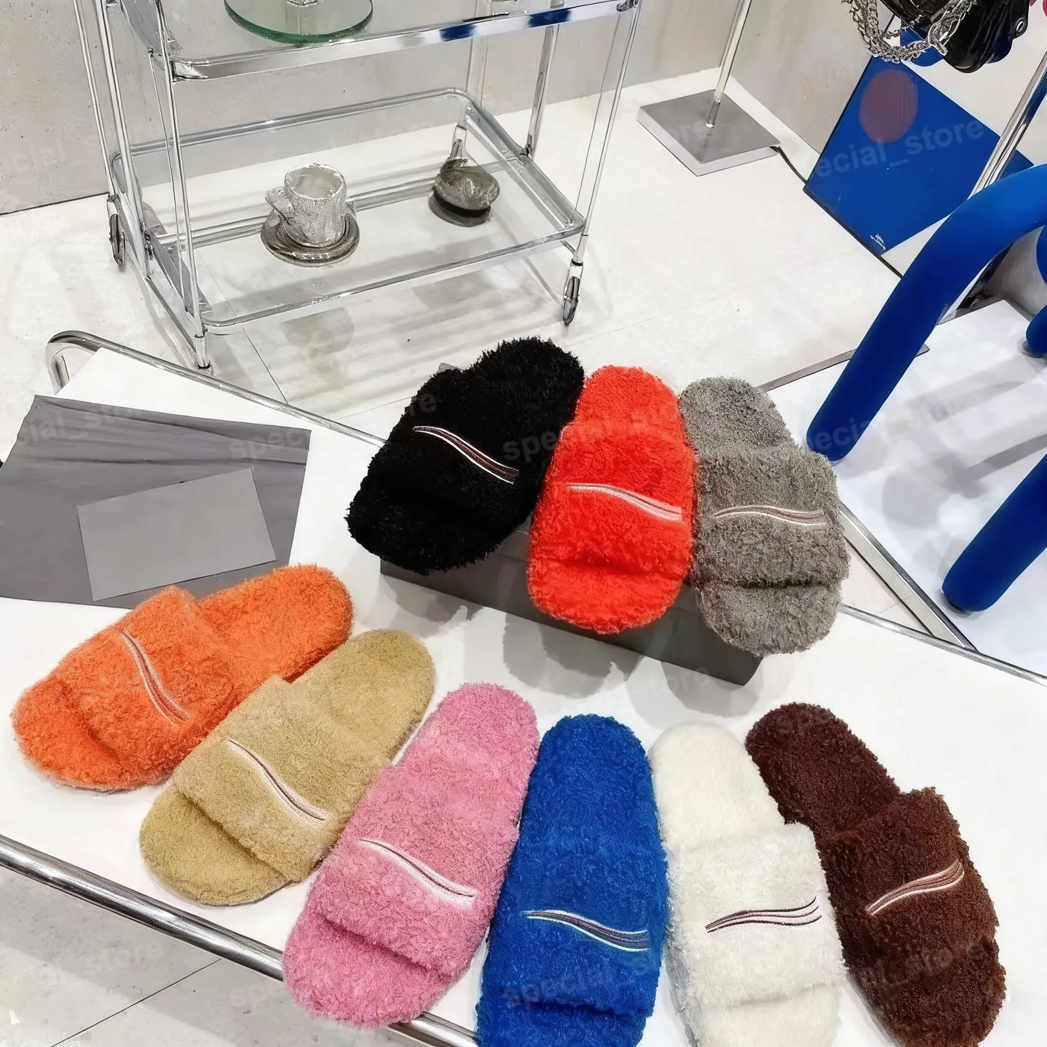 Luxury Slides Paris Designer Men Women Slippers Ladies Wool Winter ...