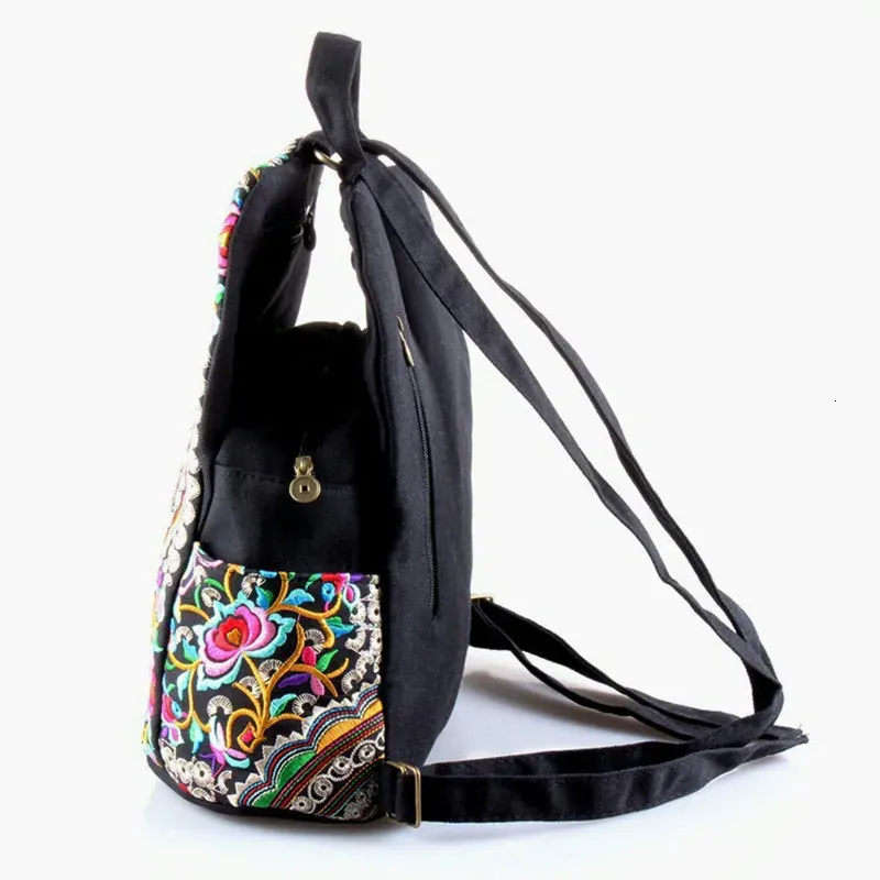 Embroidery Backpack Jacquard Canvas Zipper Closure Gender Neutral ...
