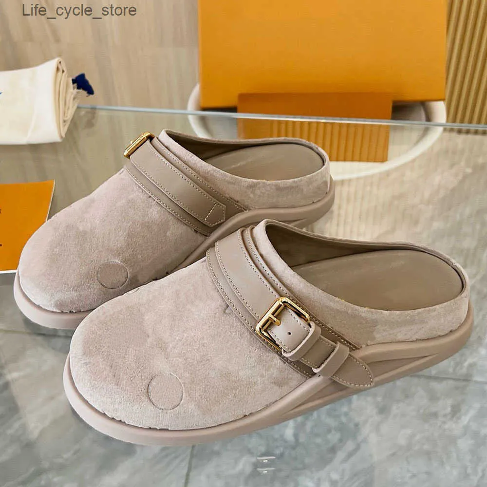 To Go Flat Comfort Clog Womens Mule Designer Hazelnut Brown Suede Calf ...