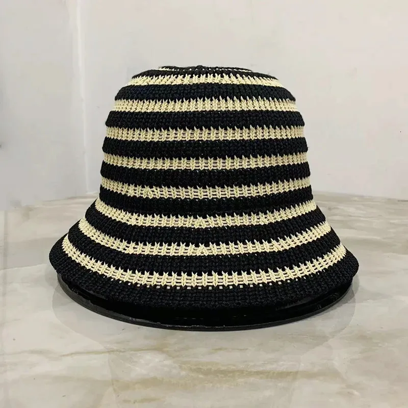 Silk Knit Hollow Weave Women Bucket Hat Sun Protection Outdoor Travel ...