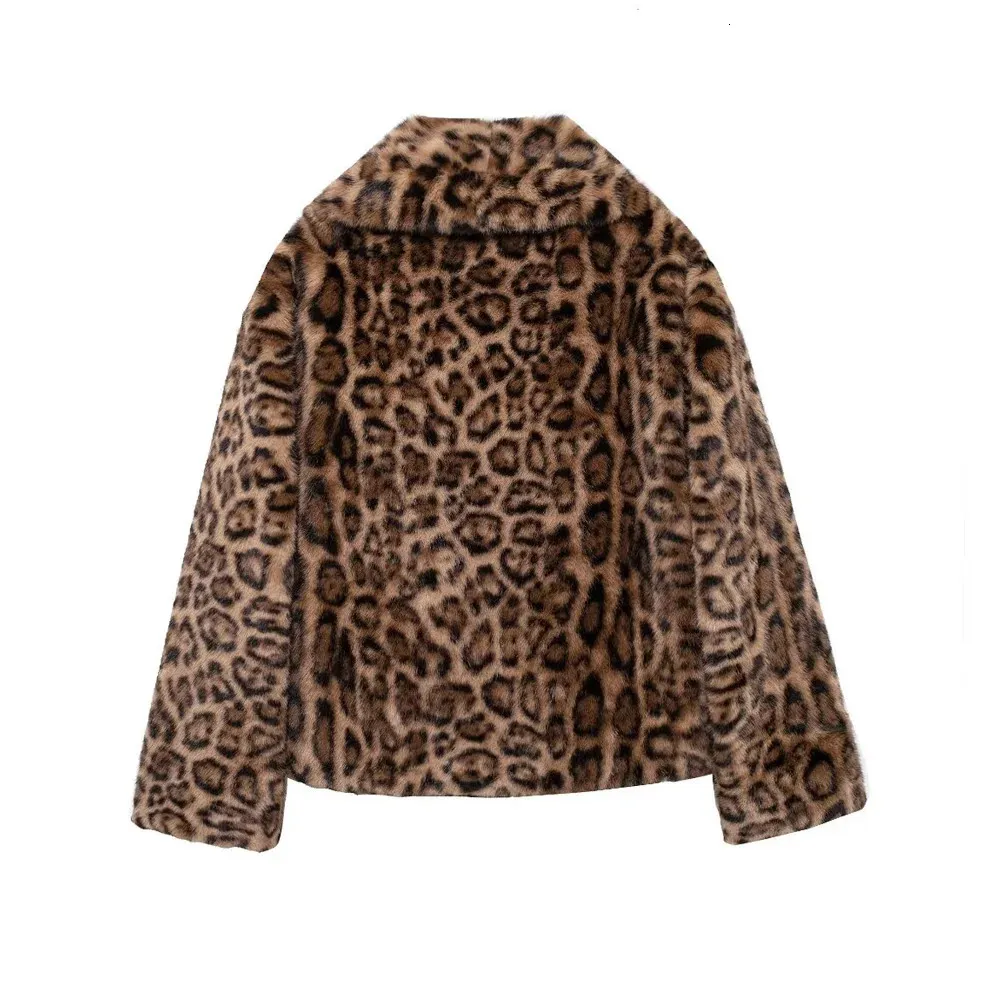 Leopard Faux Fur Coat Long Sleeve Thick Warm Beaver Material Ladies ...