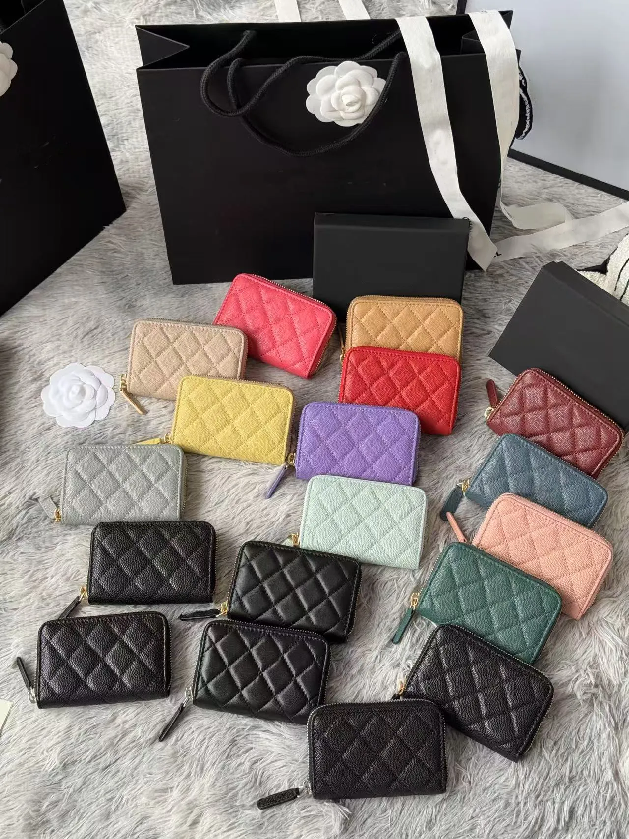 12A Colors Women's Genuine Leather Mini Zipper Key Wallets Coin Purse ...