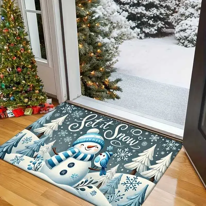 Cozy Christmas Snowman Flannel Doormat Non-Slip Machine Washable Soft ...