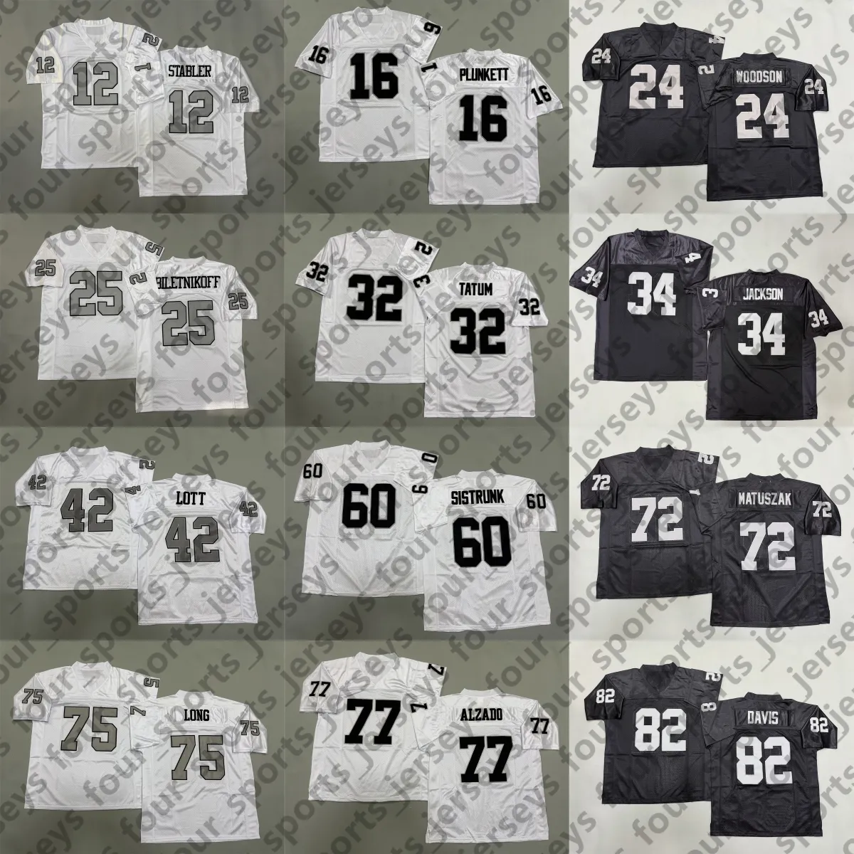 Throwback Football Jersey Oakland 12 Ken Stabler 16 Jim Plunkett Fred ...