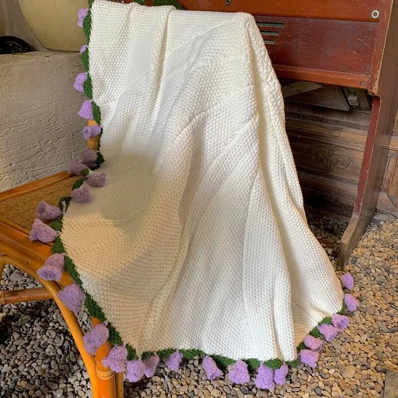 Crochet Rose Bouquet Thread Blanket 100% Cotton Polka Dot Bead ...
