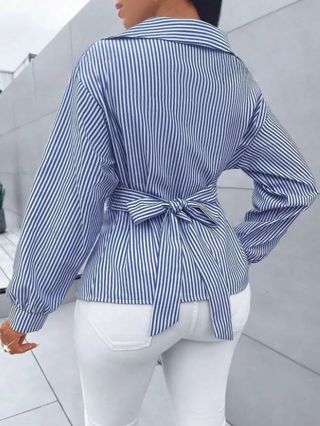 Striped Women's Top - Fashionable Long Sleeve Blue T Shirt for Ladies ...