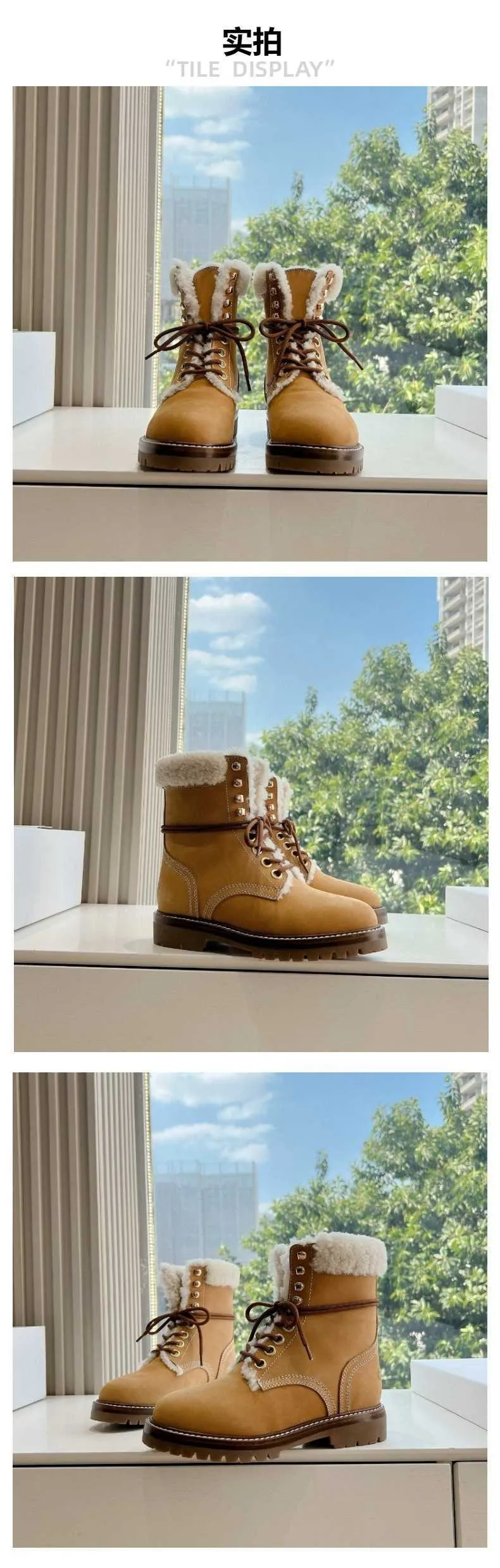 CENE Yang Mi Style Autumn Winter Sheepskin Integrated Knee Snow Boots ...