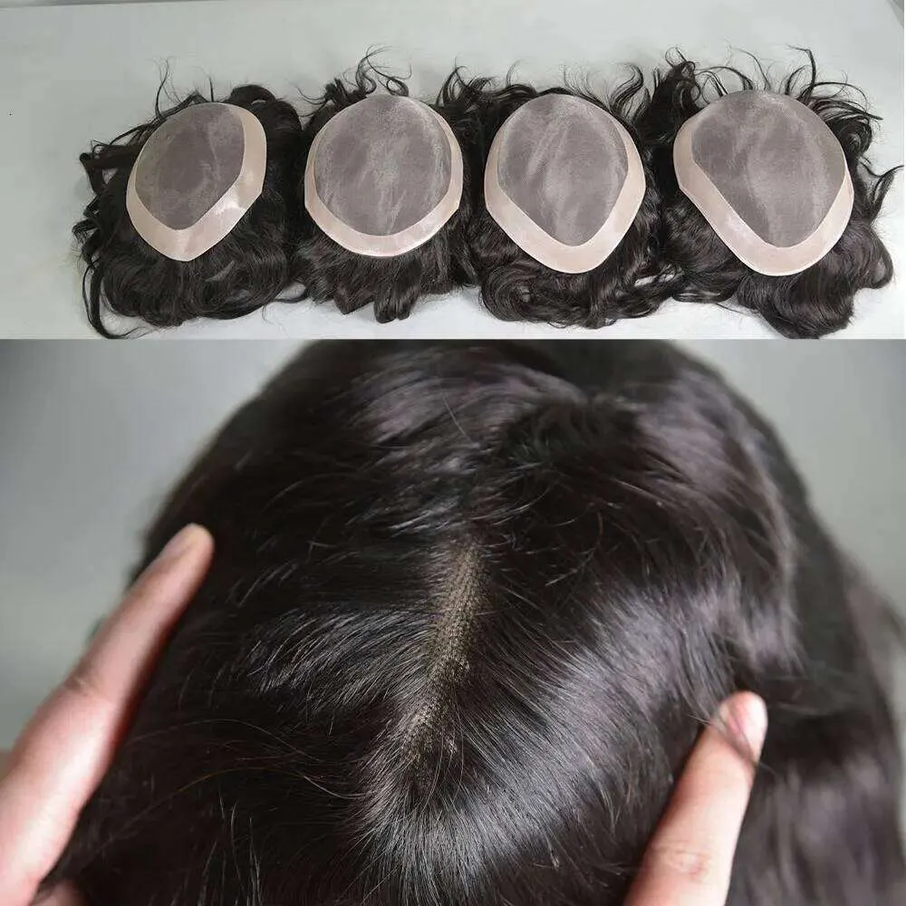 Mono Lace Men's Toupee Human Poly Skin Hair Replacement System 8x7 inch ...