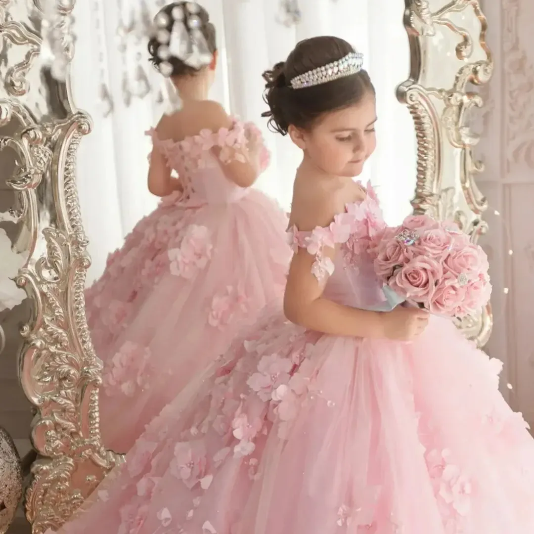 Princess Pink Flower Girl Dress Off Shoulder 3D... From Missdressprom ...