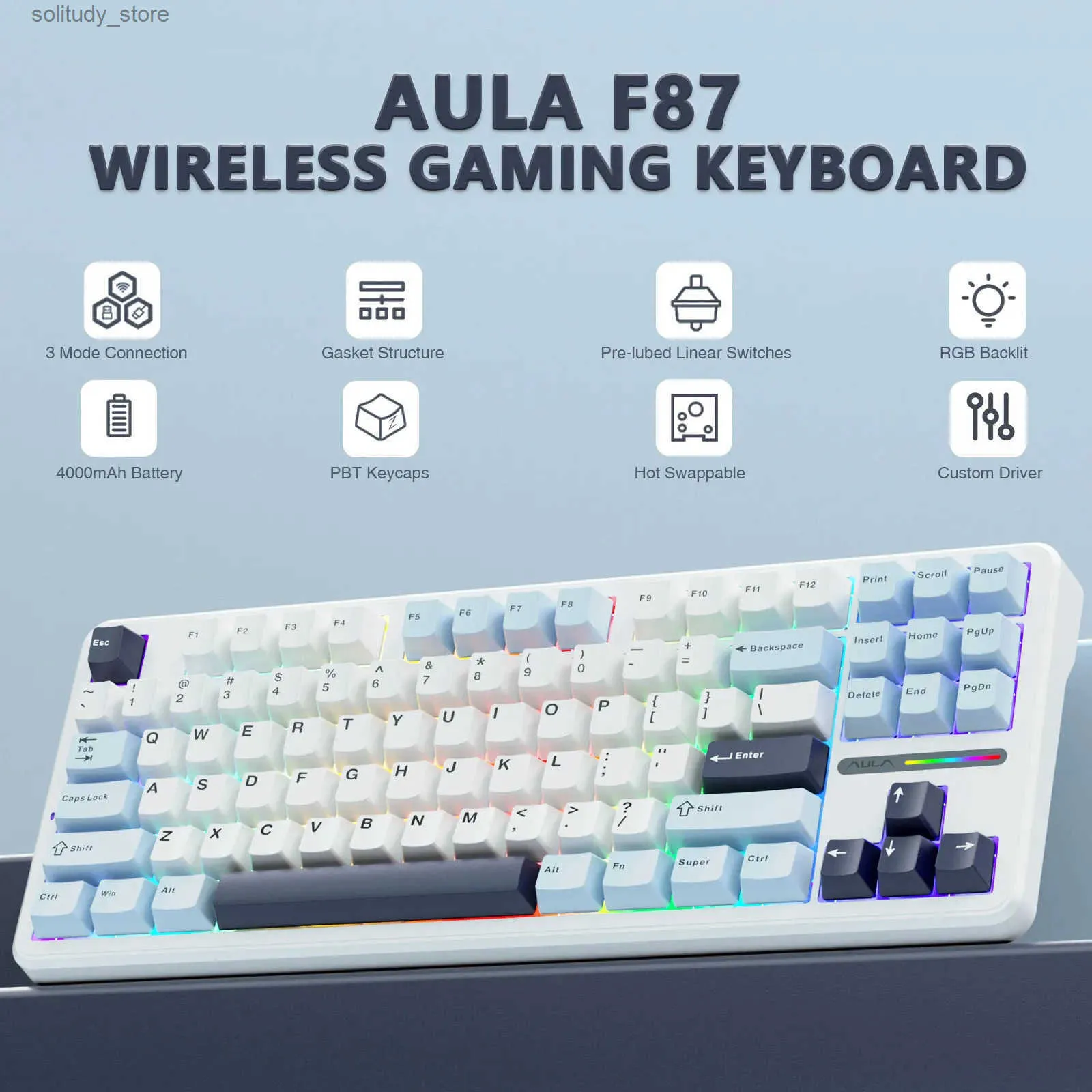 AULA F87 Pro Pad Gaming Mechanical White Gaming Keyboard 75% TKL Layout ...