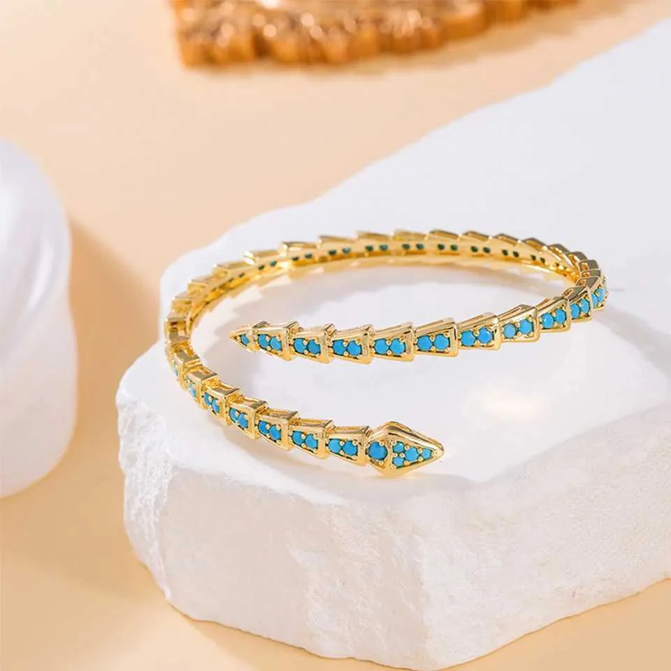 Yupsk Copper Snake Bone Shaped Open Turquoise Bangle Bracelet for Women ...