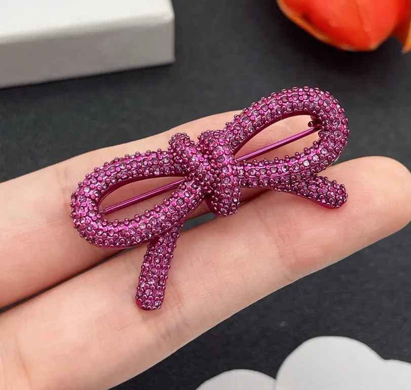 Classic Designer Bowknot Brooch Pins with Rose Red Crystal Rhinestones ...