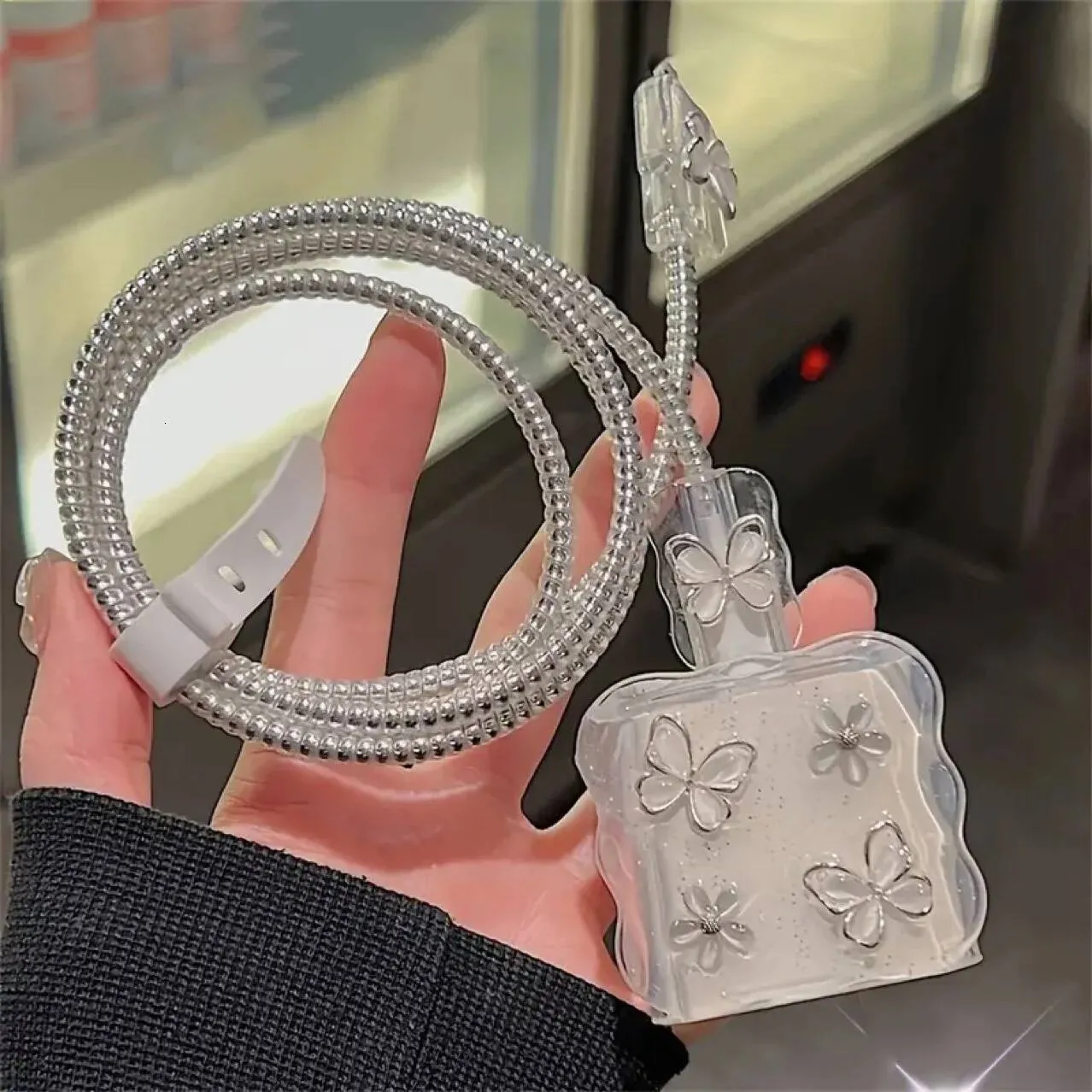 Y2K Kawaii Cute Flower Butterfly Wave Border Clear USB Protector Cover ...