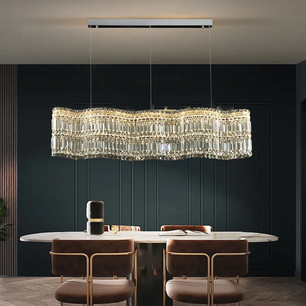 Creative Wave Crystal Rectangular Chandelier Dining Room For Dining ...